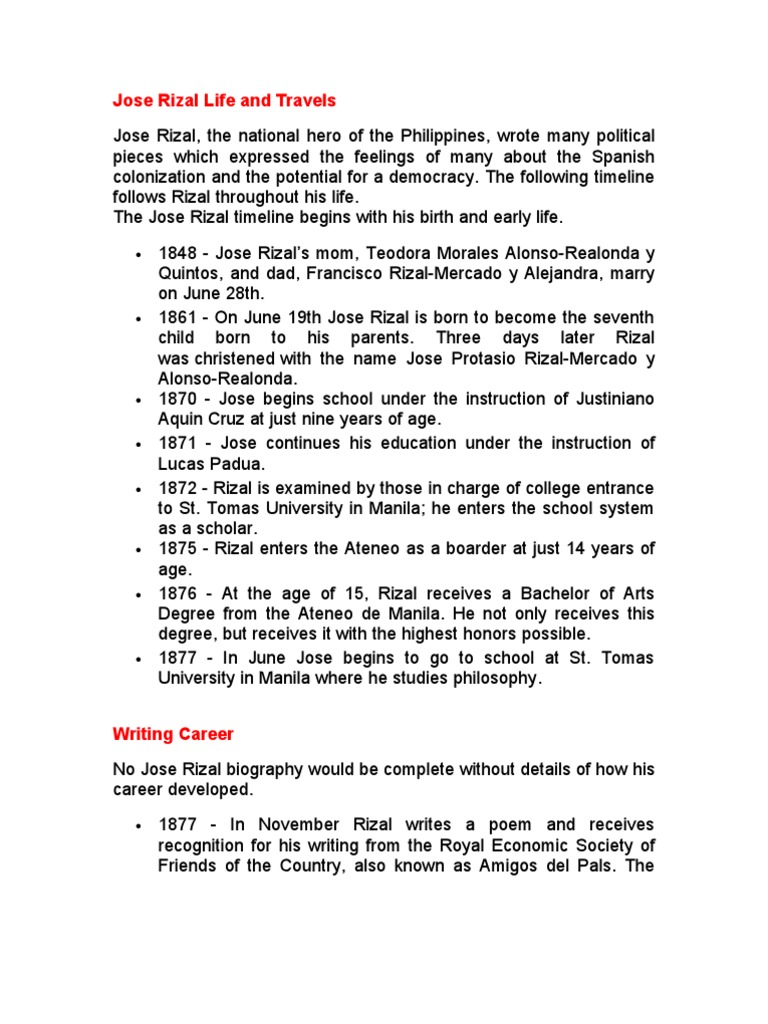 Jose Rizal Life Timeline | PDF | Manila | Philippines