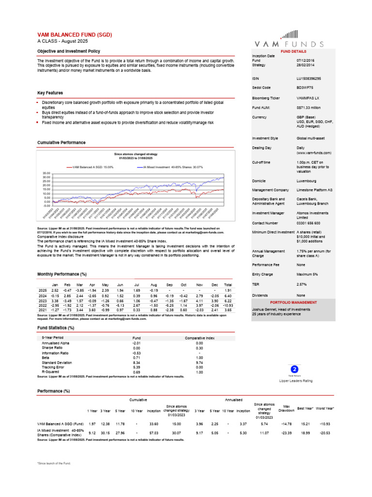 VAM Balanced Fund A Class Overview 2025 | PDF | Investing | Investment Fund