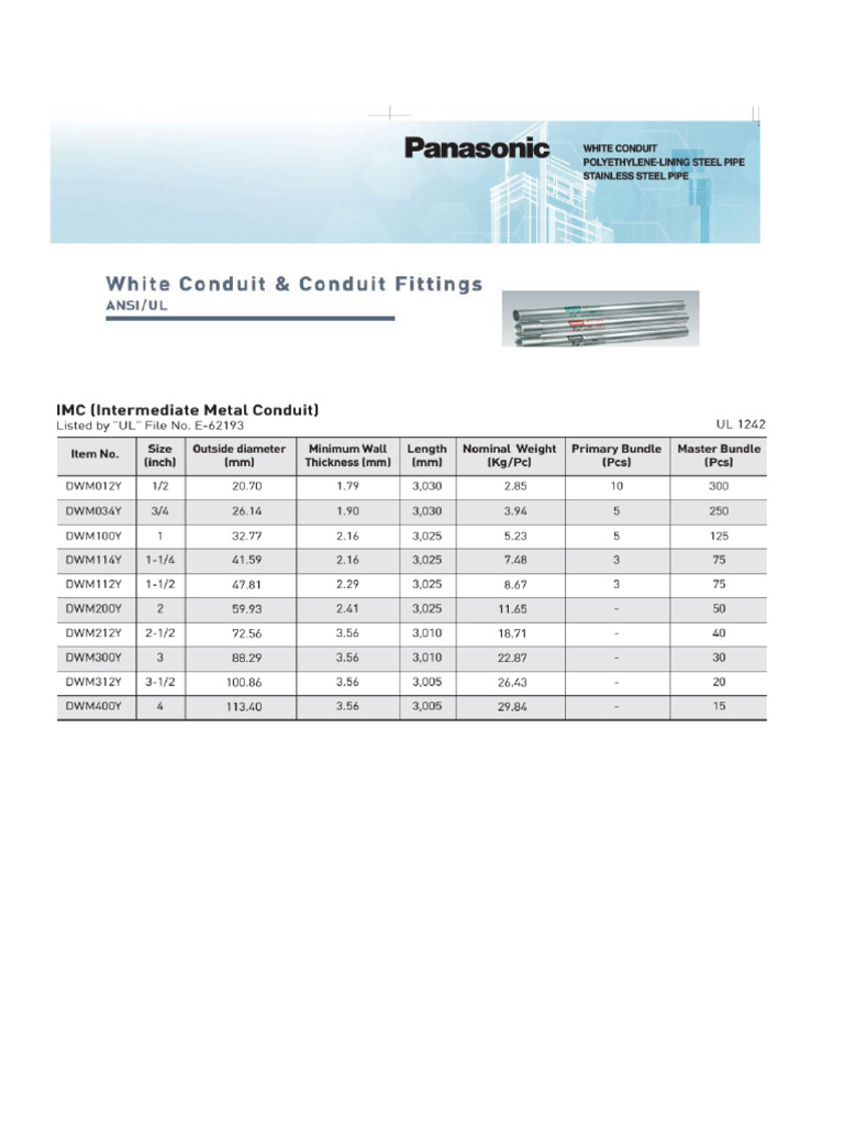 Panasonic IMC Conduits Catalogue | PDF