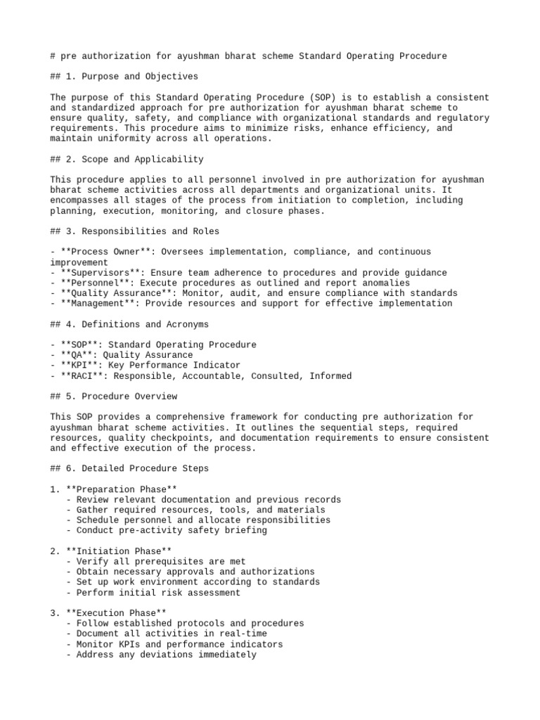 Pre Authorization For Ayushman Bharat Scheme Standard Operating Procedure SOP 2025-10-21 | PDF ...