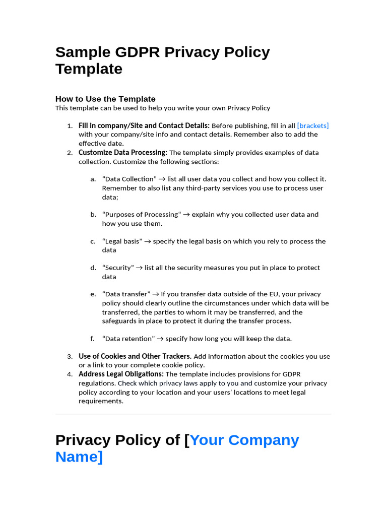 Sample GDPR Privacy Policy Template | PDF | Http Cookie | Information Privacy