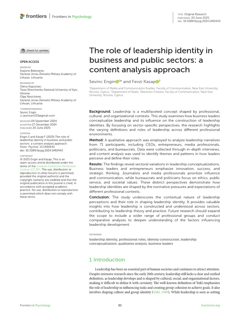 The Role of Leadership Identity in Business and Pu | PDF | Leadership ...