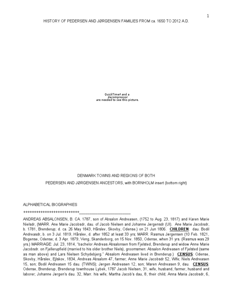 Pedersen and Jørgensen Family History | PDF | Interpersonal ...