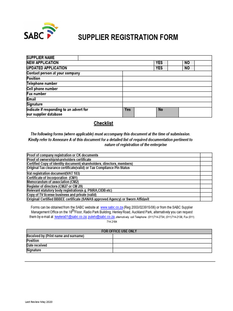 Sabc Supplier Registration May 2020 | PDF | Indemnity | Private Law