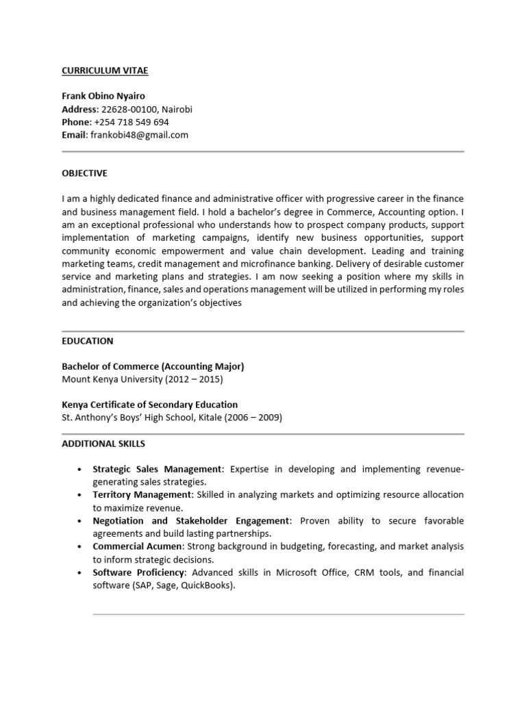 Frank Curriculum Vitae | PDF | Marketing | Sales