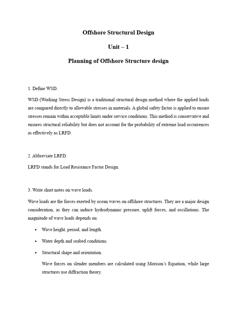 Offshore Structural Design Unit - 1 | PDF | Structural Load | Force
