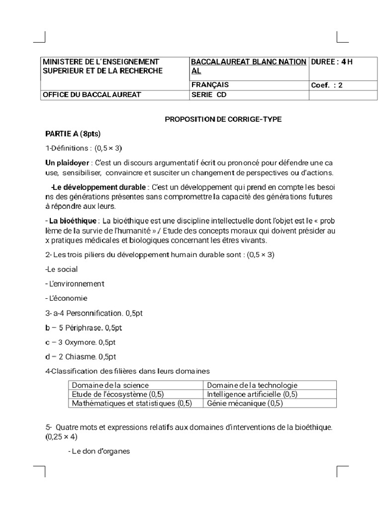 Corrige - Type, FR Serie CD, Bacii Blanc 2025 - Phoenix | PDF