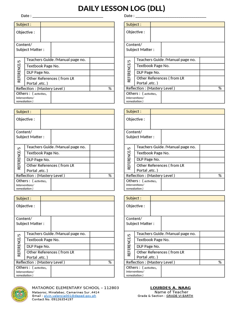 Daily Lesson Log Template for Teachers | PDF