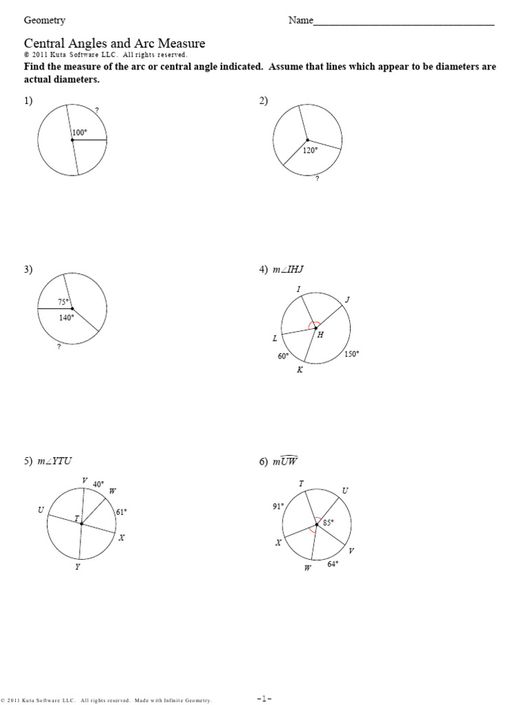 Geometry - Central Angles and Arc Measure | PDF