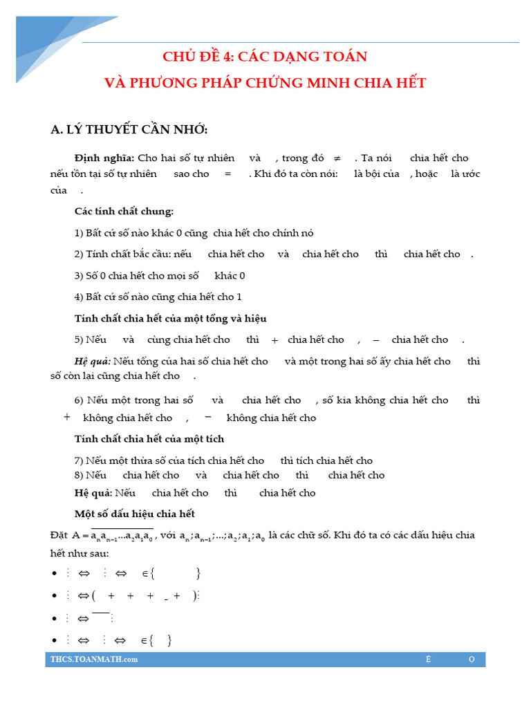 Ủ ĐỀ Ạ Và Phương Pháp Chứ Ế: CH 4: Các D Ng Toán Ng Minh Chia H T | PDF