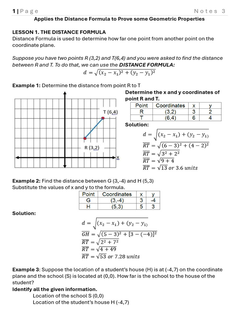 Handout Applies The Distance Formula To Prove Some Geometric Properties ...
