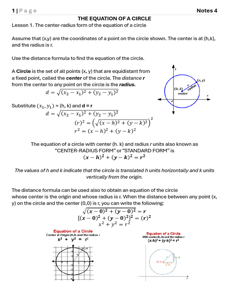 Equation of a Circle Explained | PDF | Circle | Equations
