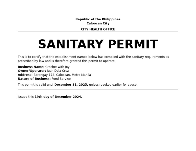 Sanitary Permit Sample | PDF