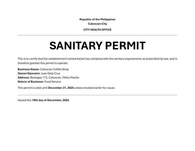 Sanitary Permit Sample | PDF
