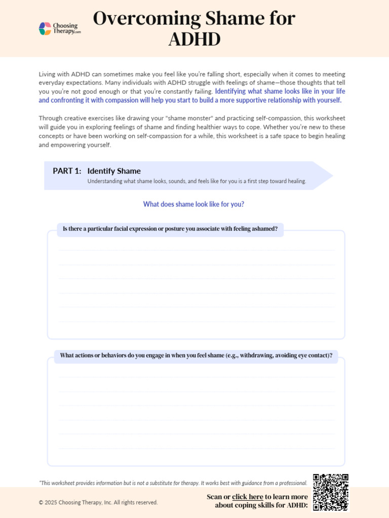 Overcoming Shame Worksheet For ADHD | PDF | Shame | Mental Health