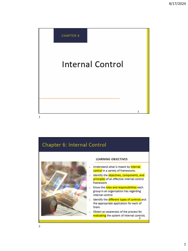 Slides - Chapter 6 - Internal Control | PDF | Internal Control | Risk