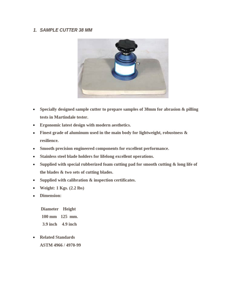 Sample Cutter 38 & 140 MM | PDF