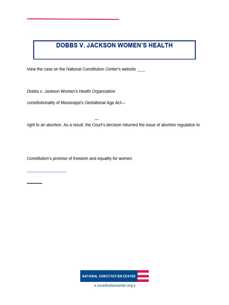 Dobbs V - Jackson Women S Health Organization (2022) | PDF | Due ...