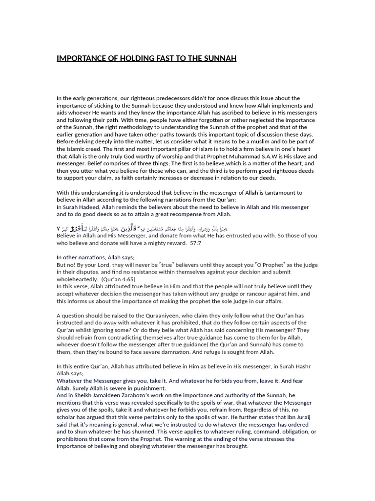 Significance of Adhering to the Sunnah | PDF | Prophets And Messengers ...