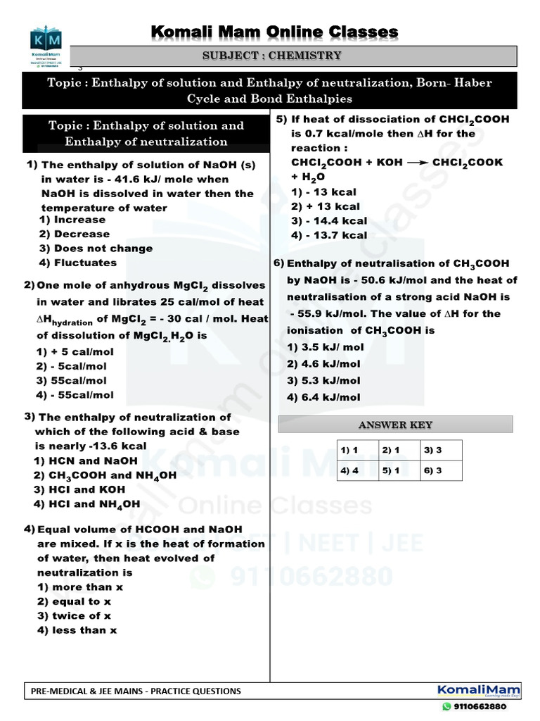 MDQS On Enthalpy of Solution and Enthalpy of Neutraliza ...