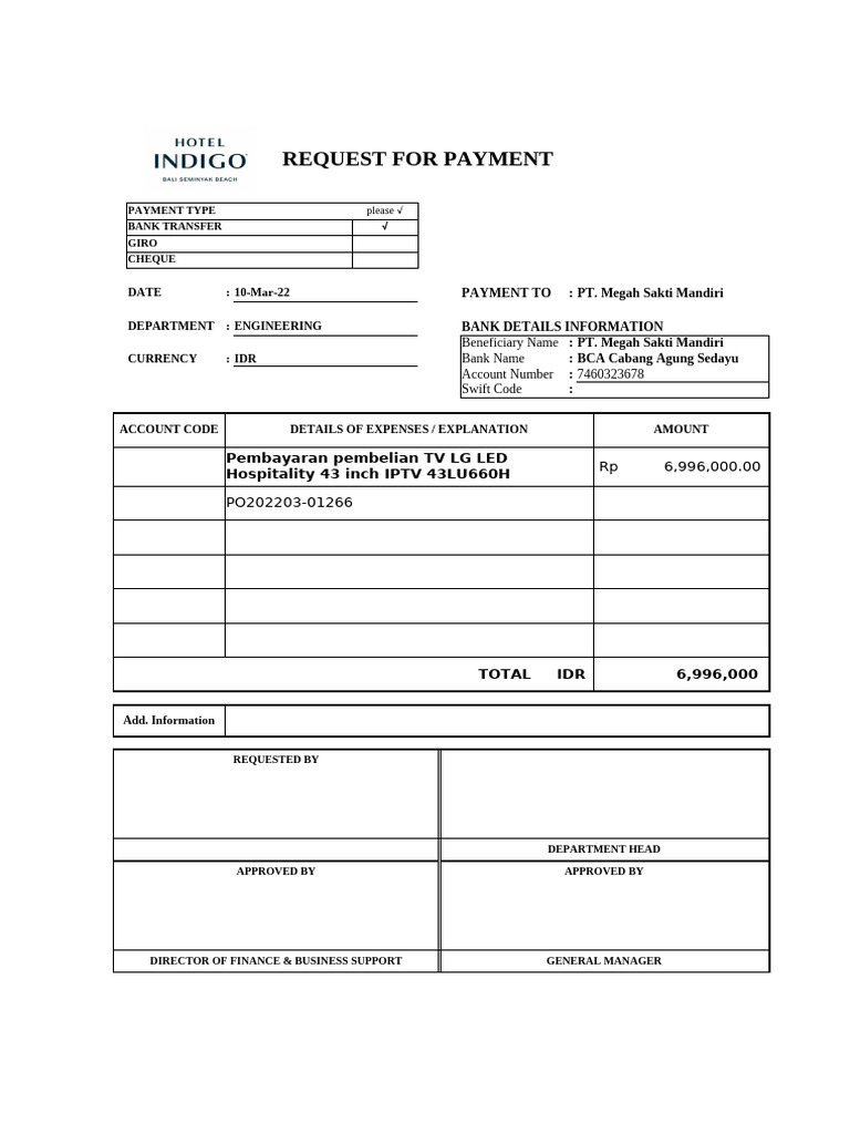 Form - Request Payment 2021 | PDF | Wire Transfer | Indonesian Rupiah
