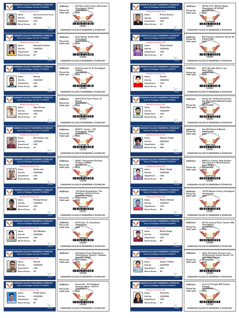 Chandigarh CSE Student ID Cards | PDF