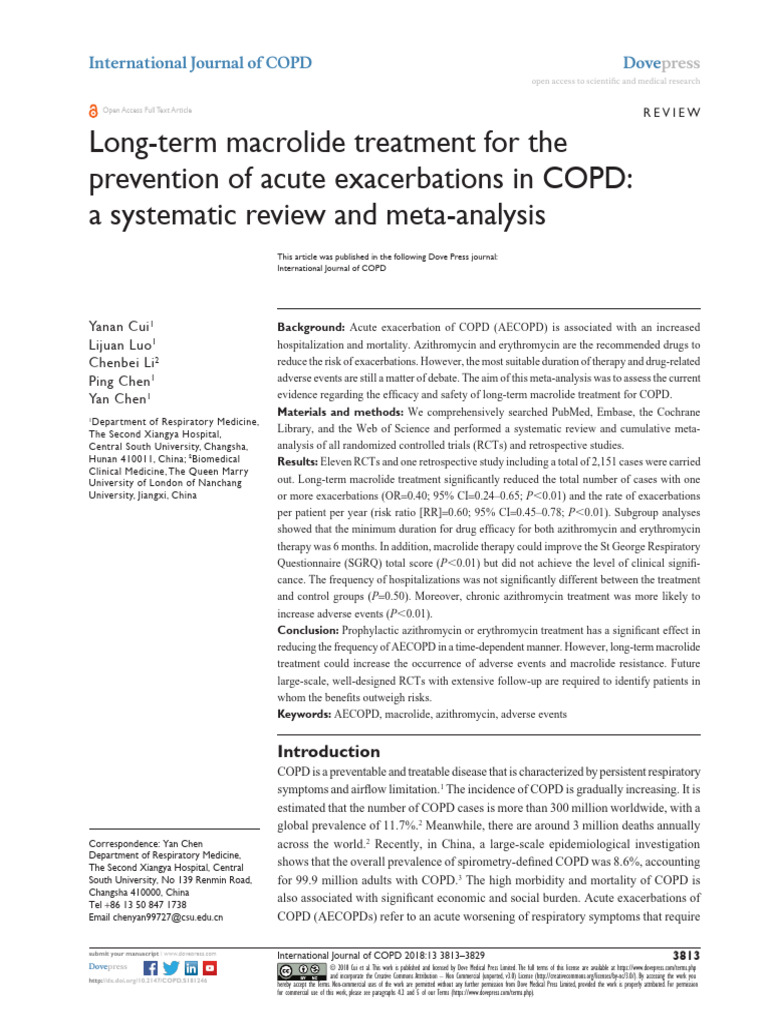 Long-Term Macrolide Treatment For The Prevention of Acute Exacerbations ...