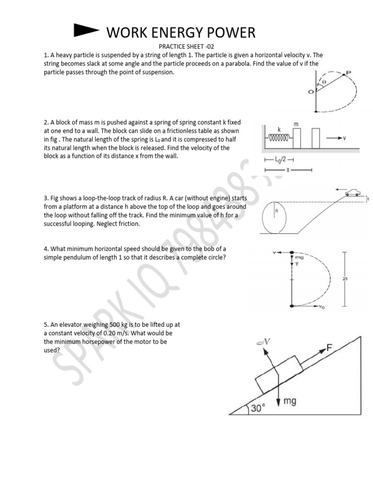 Work Power Energy Class 11 Sheet 02 | PDF