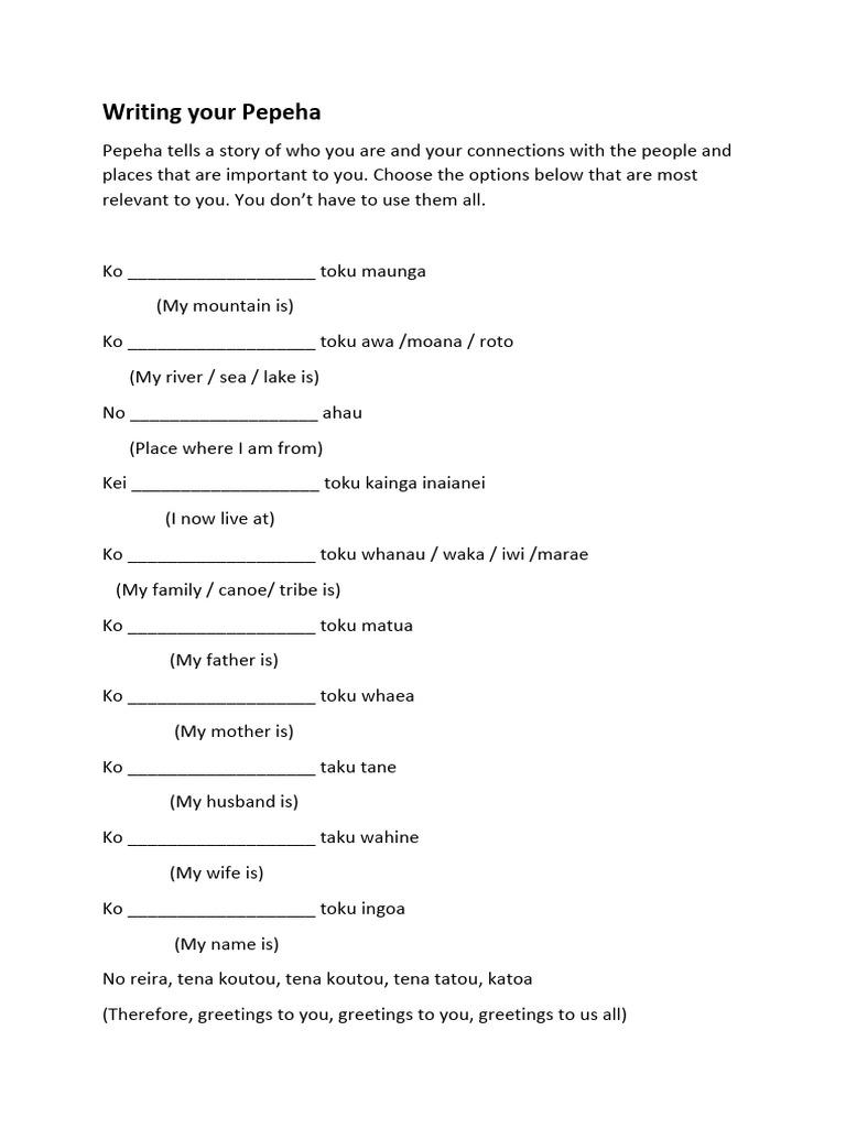Pepeha Template for Non-Māori Adults | PDF