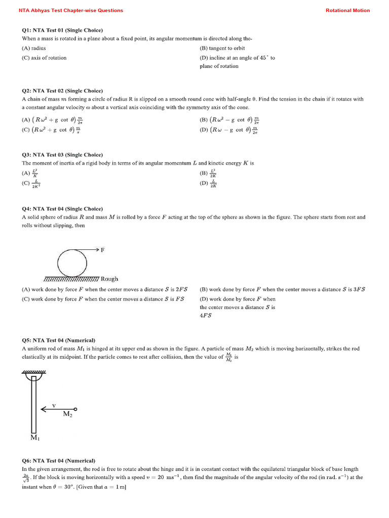 NTA Abhyas Test: Rotational Motion Questions | PDF