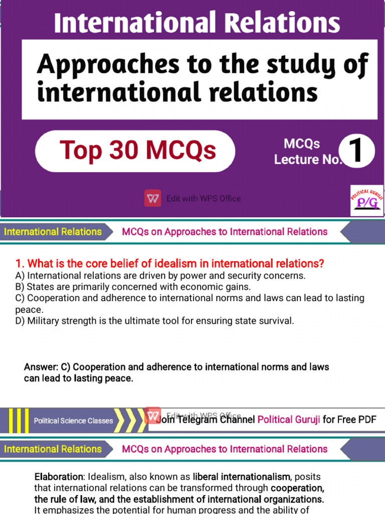 Approaches To International Relations | PDF | World Systems Theory | Peace