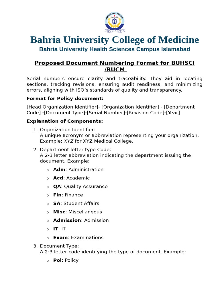 BUHSCI Document Numbering Guide | PDF