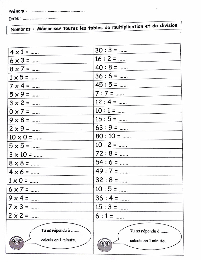 Tables de Multiplication Et de Division | PDF