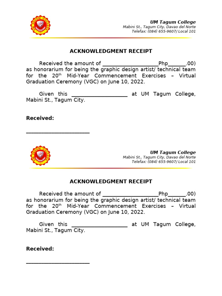 Acknowledgment Receipts for Honoraria | PDF | Currency