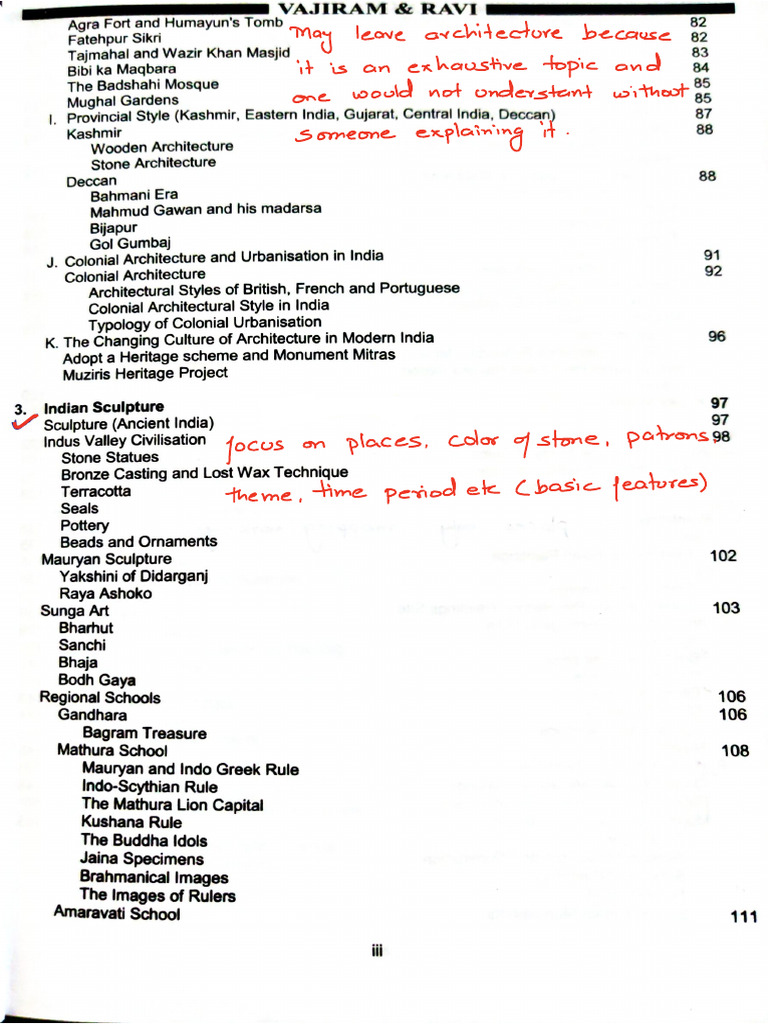 Art and Culture Vajiram and Ravi Textbook Yellow Book Index Marking | PDF