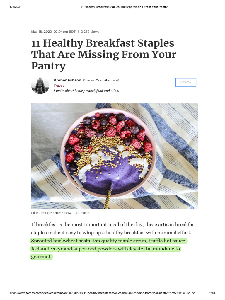 11 Healthy Breakfast Staples That Are Missing From Your Pantry | PDF ...