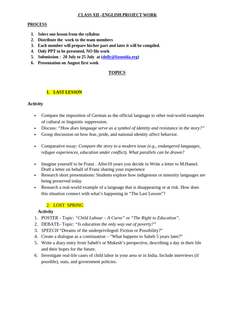 Class XII English Project Guidelines | PDF | Poetry | Satire