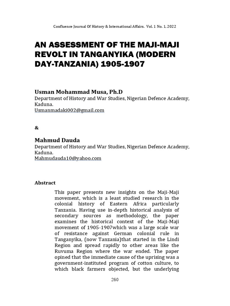 An Assessment of The Maji Maji Revolt in Tanganyika Modern Day Tanzania ...