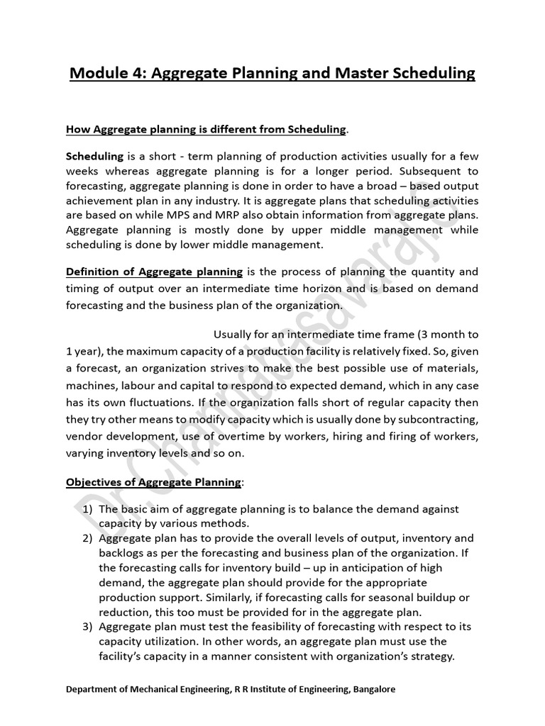 Module 4 - Aggregate Planning & Master Schedule | PDF | Employment ...