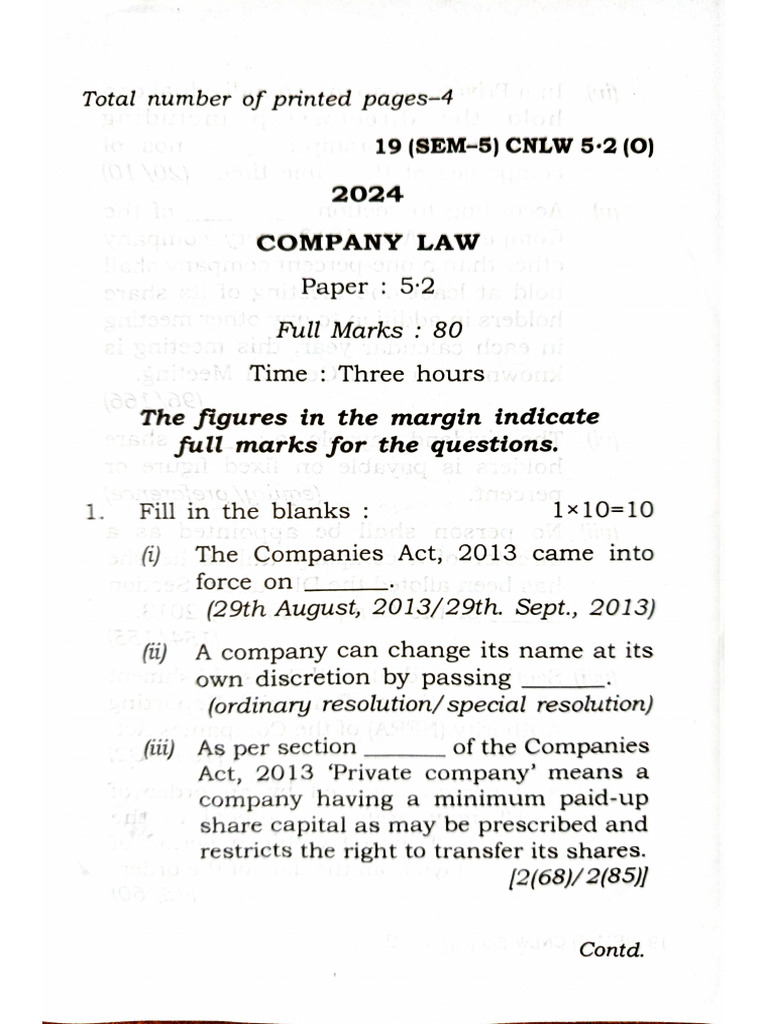 Company Law (2024) Both Paper | PDF