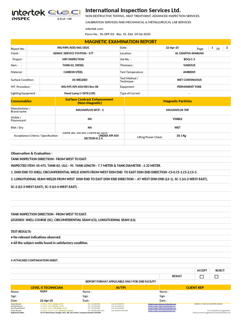 MPI-UG Tank-2 Station 577 | PDF | United Arab Emirates | Welding