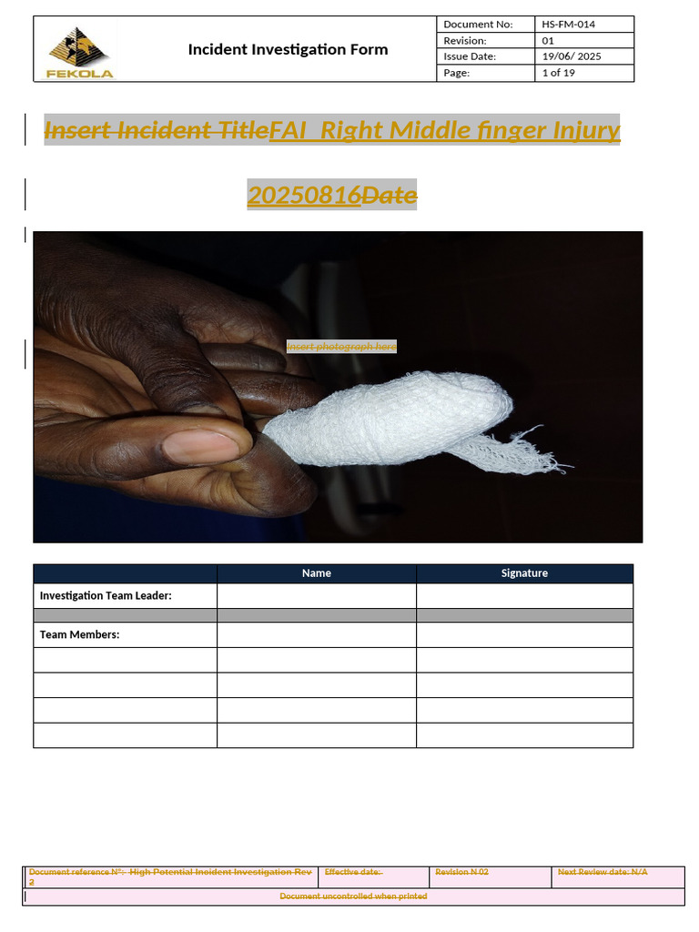 HS-FM-014 Incident Investigation Form | PDF | Risk | Methodology