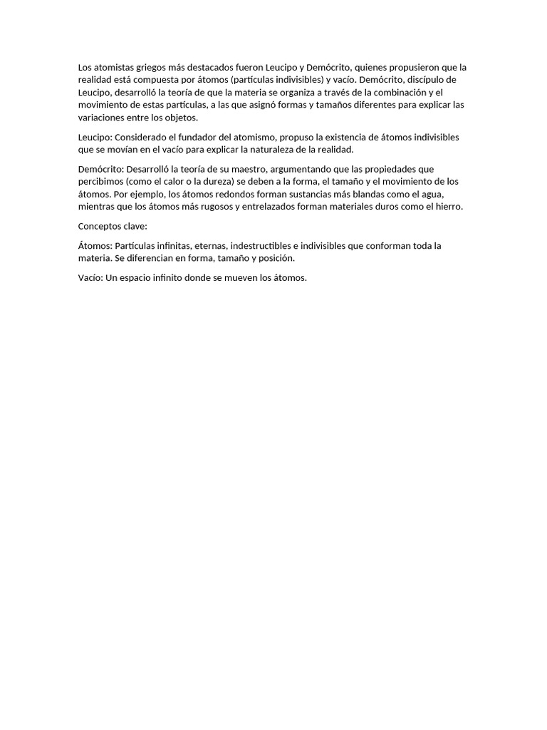 Los Atomistas Griegos Más Destacados Fueron Leucipo y Demócrito | PDF