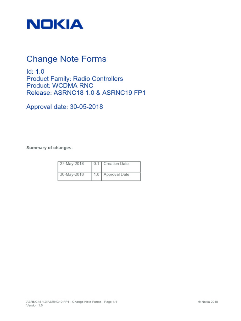 Asrnc18 1.0 - Asrnc19 Fp1 Change Note Form v1.0 | PDF | High Speed Packet Access | Information ...