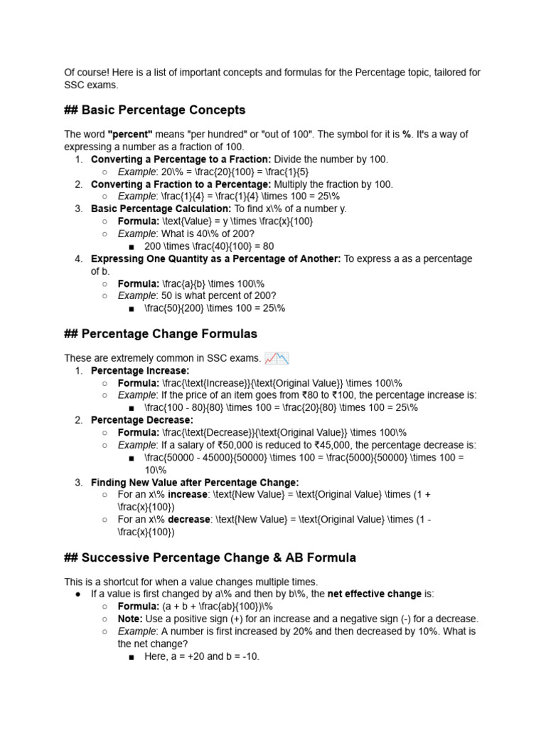 SSC Percentage-Fraction Guide | PDF | Percentage | Numbers