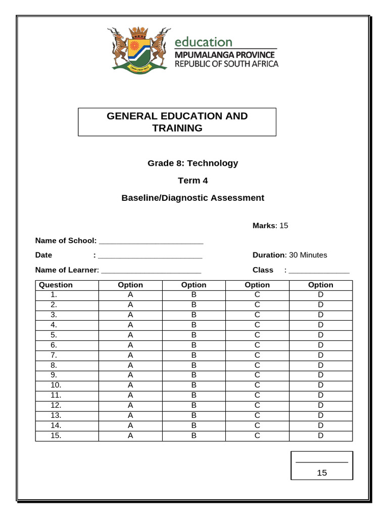Grade 8 Baseline Assessment Task Term 4 2025 | PDF | Electric Current ...
