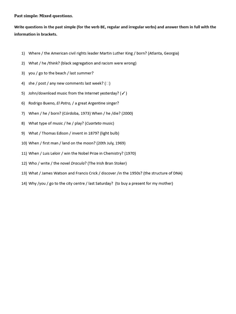 Past Simple. Mixed Questions | PDF