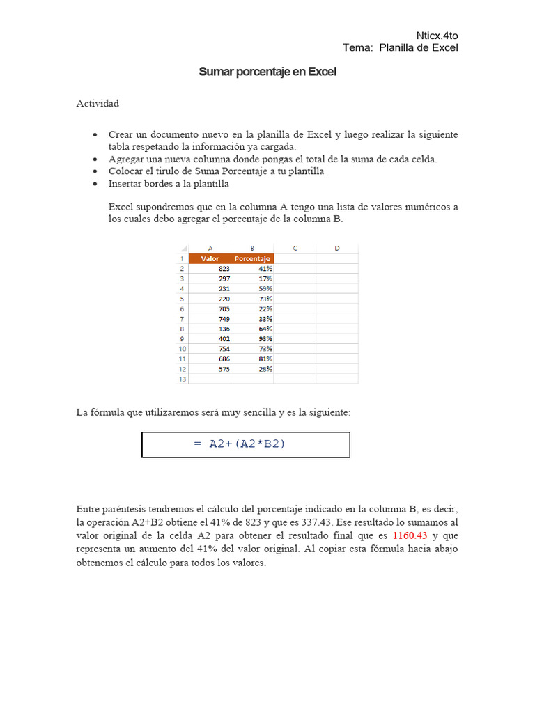 Sumar Porcentajes en Excel: Guía Rápida | PDF