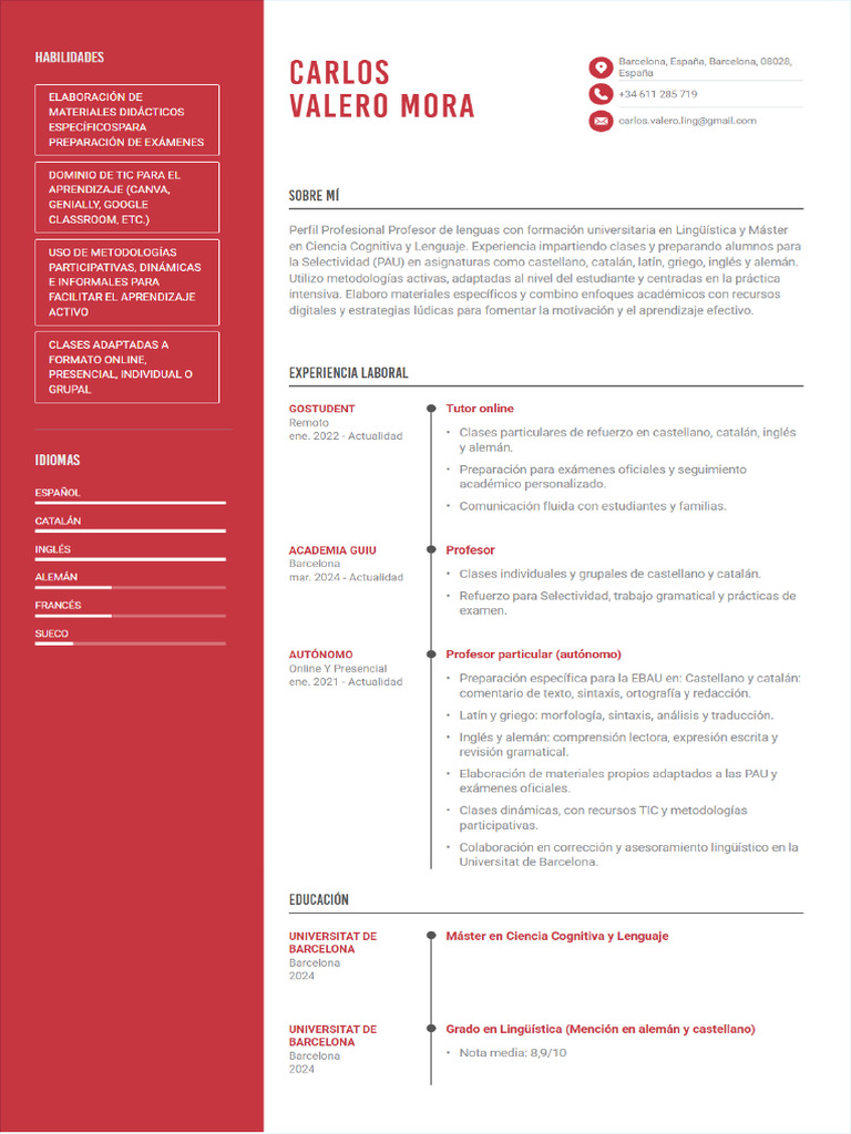 CV Carlos | PDF | Aprendizaje | Comunicación humana