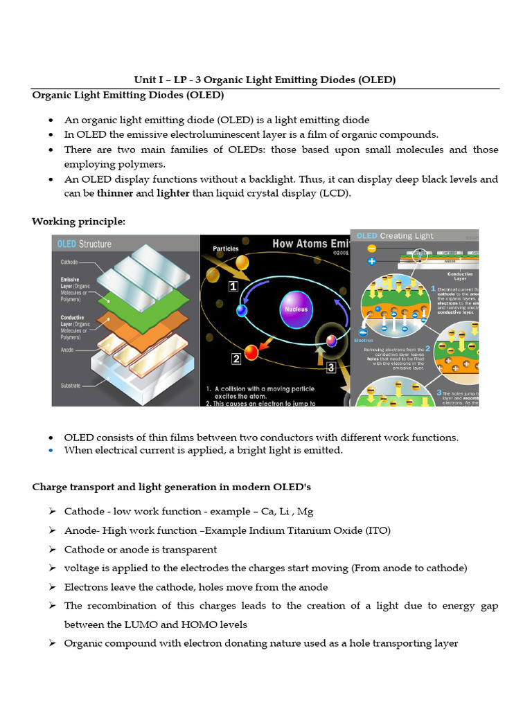 Unit I - LP - 3 Organic Light Emitting Diodes (OLED) Organic Light ...